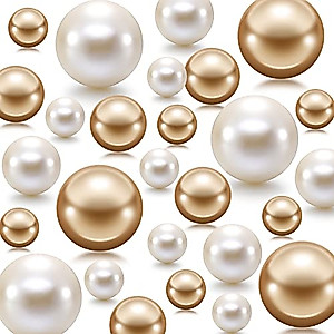 200 Pieces Pearl for Vase Filler Pearl Beads No Hole Pearl Vase Makeup Beads for Brushes Holder for Home Wedding Decor, 10/14/20/30 mm (White, Gold)