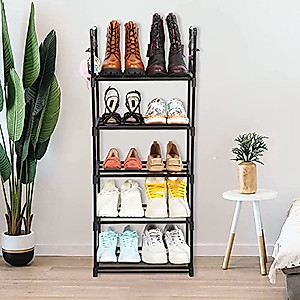 HOSTARME 5 Tiers Shoe Rack for Closet Entryway, Free Standing Racks Shelf Storage Organizer Bedroom Hallway, Black