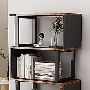 MIN WIN 5-Tier Open Storage Display Shelf,50.2" Tall Storage Wooden Bookshelf and Bookcase,Modern S-Shaped Bookshelves,Freestanding Decorative Storage Shelves with Metal Frame for Living Room