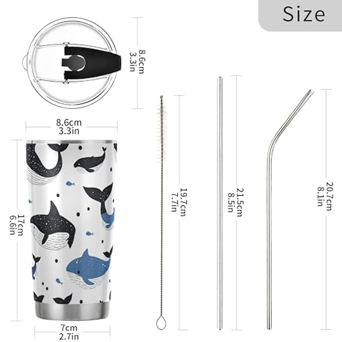 HXshaoye Cartoon blue black whale Stainless Steel water bottle with straw with Straw Leak Resistant Flip travel coffee mug for hot and cold drinks simple tumblers with lids and straws termo para