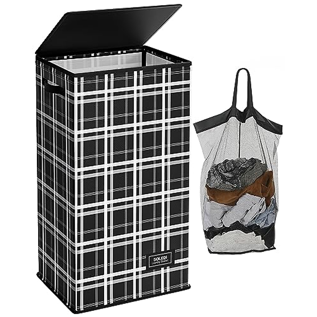 SOLEDI Laundry Hamper with Lid 100L Large & Tall Collapsible Laundry Baskets, Clothes Hamper with Bag Removable Easy to Carry, Dirty Hampers for Bedroom, Bathroom, Dorm, College