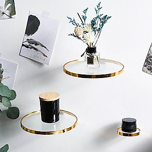 Pomobie Gold Shelves Crystal-Clear Mounted Floating Shelves,Gold Floating Shelves,Gold Wall Shelf,Sturdy Thickness Mounted Shelves for Wall Decor,Gold Shelving for Living Room Decor