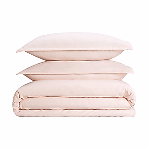 SERTA Simply Clean Ultra Soft Hypoallergenic Stain Resistant 3 Piece Solid Duvet Cover Set, Blush, Full/Queen