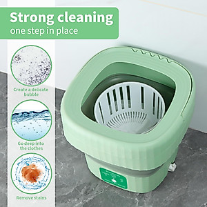 MINDORE Portable Washing Machine, 6.5L Large Capacity, 3 Modes of Deep Cleaning, Mini Washing Machine Suitable for Washing Baby Clothes, Underwear, Socks, Suitable for Apartment Camping Travel, Green