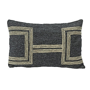 Creative Co-Op 24 Inches Cotton Blend Lumbar Jute Embroidery, Charcoal and Natural Pillow, Gray