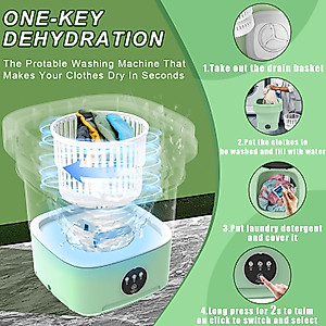 Portable Washing Machine, Foldable Mini Washing Machine and Spin Dryer, 11L Large Capacity, Small Collapsible Laundry Washer for Apartment, Travel, RV, Underwears, Socks, Baby Clothes (Green)
