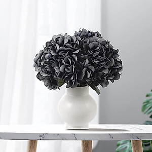2Bouquets Artificial Vintage Silk Hydrangeas Flowers with Stems，10Heads Flower Home Kitchen Garden Party Festival Bar,Weddings and Celebrations DIY (Dark Gray)