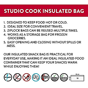 Studio Cook Insulated Bag- Reusable Thermos Bag for Snack and Sandwich, Reusable Hot and Cold Bags with Ziplock Closure, Thermal Lunch Bags for Kids, Insulated Silicone Food Container for Men