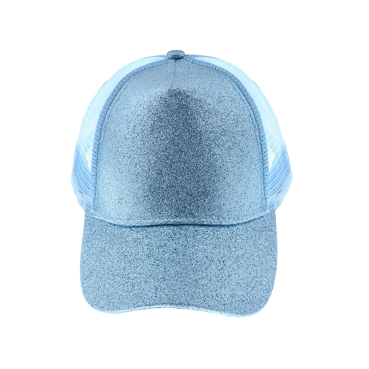 Anna-Kaci Womens Baseball Cap Glitter Ponytail Hat High Messy Bun Ponycap Trucker Dad Hat, Blue