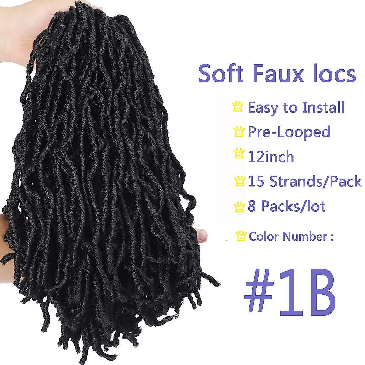 8 Packs Short Faux Locs Crochet Hair 120 Strands 12Inch Soft Locs wavy Dreadlocks Crochet Braids Natural Pre-Looped Crochet Hair for Black Women (12 Inch (Pack of 8), 1B)