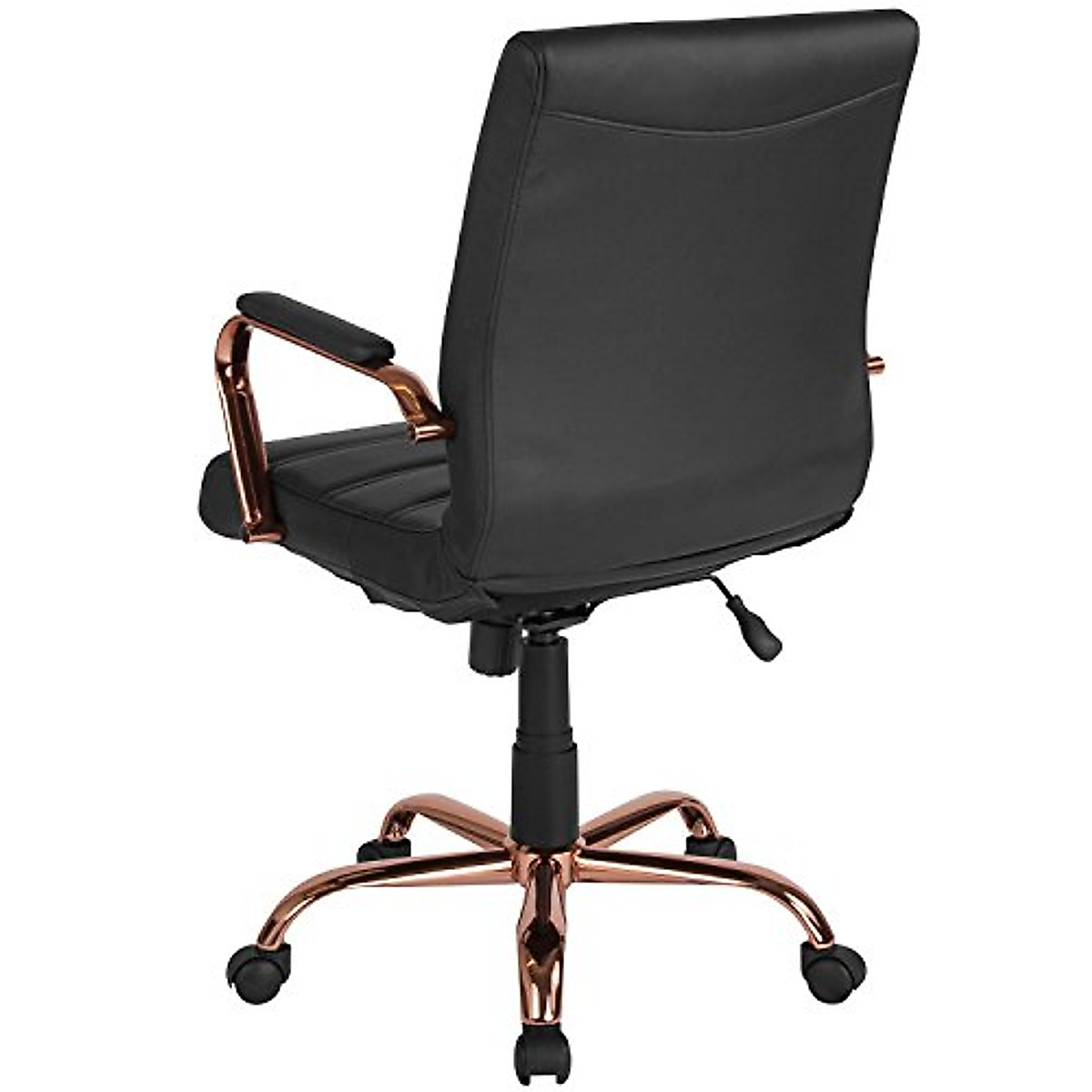 Flash Furniture Whitney Mid-Back Swivel LeatherSoft Desk Chair with Padded Seat and Armrests, Adjustable Height Padded LeatherSoft Office Chair, Black/Rose Gold