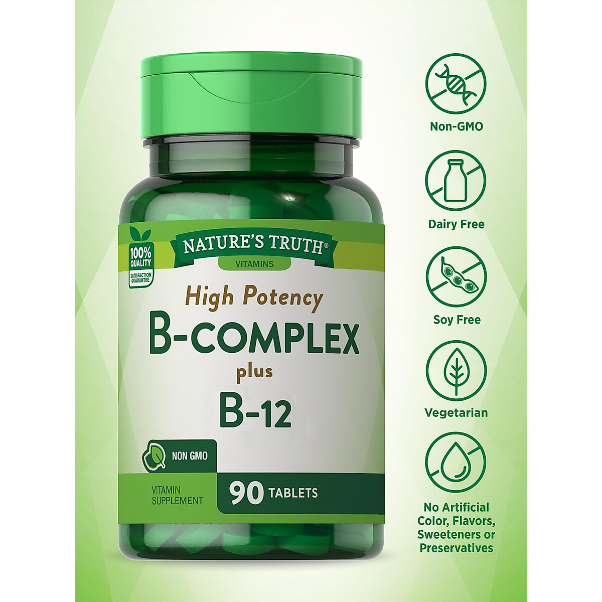 Nature's Truth Vitamin B Complex | Plus B12 | 90 Tablets | Vegetarian and Non-GMO Supplement