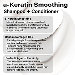 Peter Coppola a-Keratin Smoothing Shampoo & Conditioner Set - Smooths Thick Coarse Hair - Infused With Argan Oil, Avocado Oil And Hydrolyzed Keratin Transforms Frizz Into Shiny & Healthy Hair (10 oz)