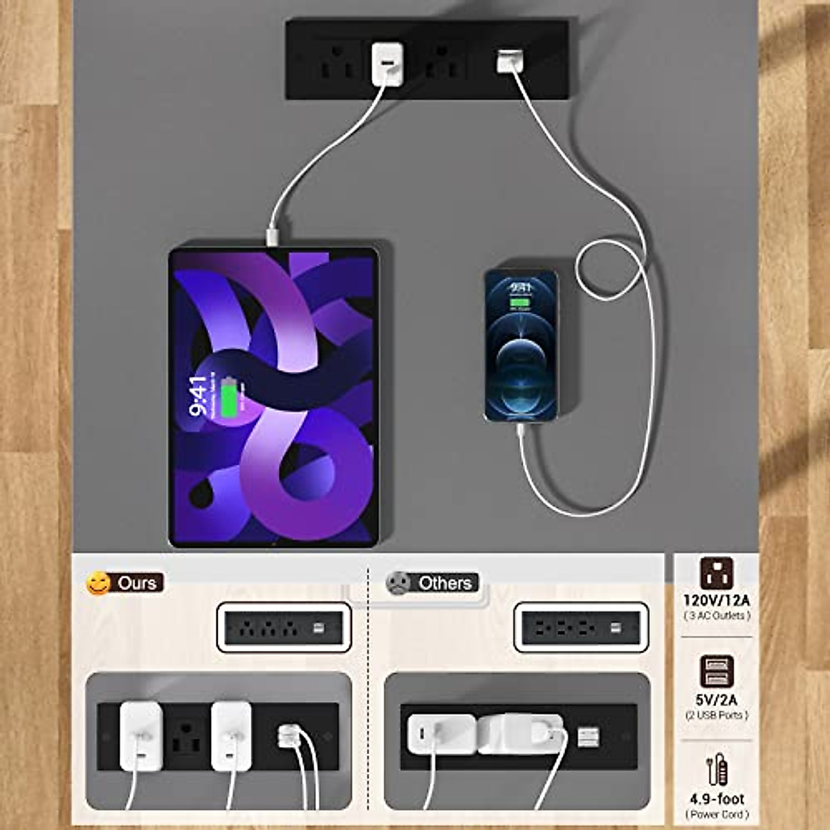 armocity Nightstands with Charging Station and LED Light, Bedside Table with 2 Drawer, Modern Night Stand with Charging Port, Sturdy NightStand with Light for Bedrooms, Guest Room, Gray and White