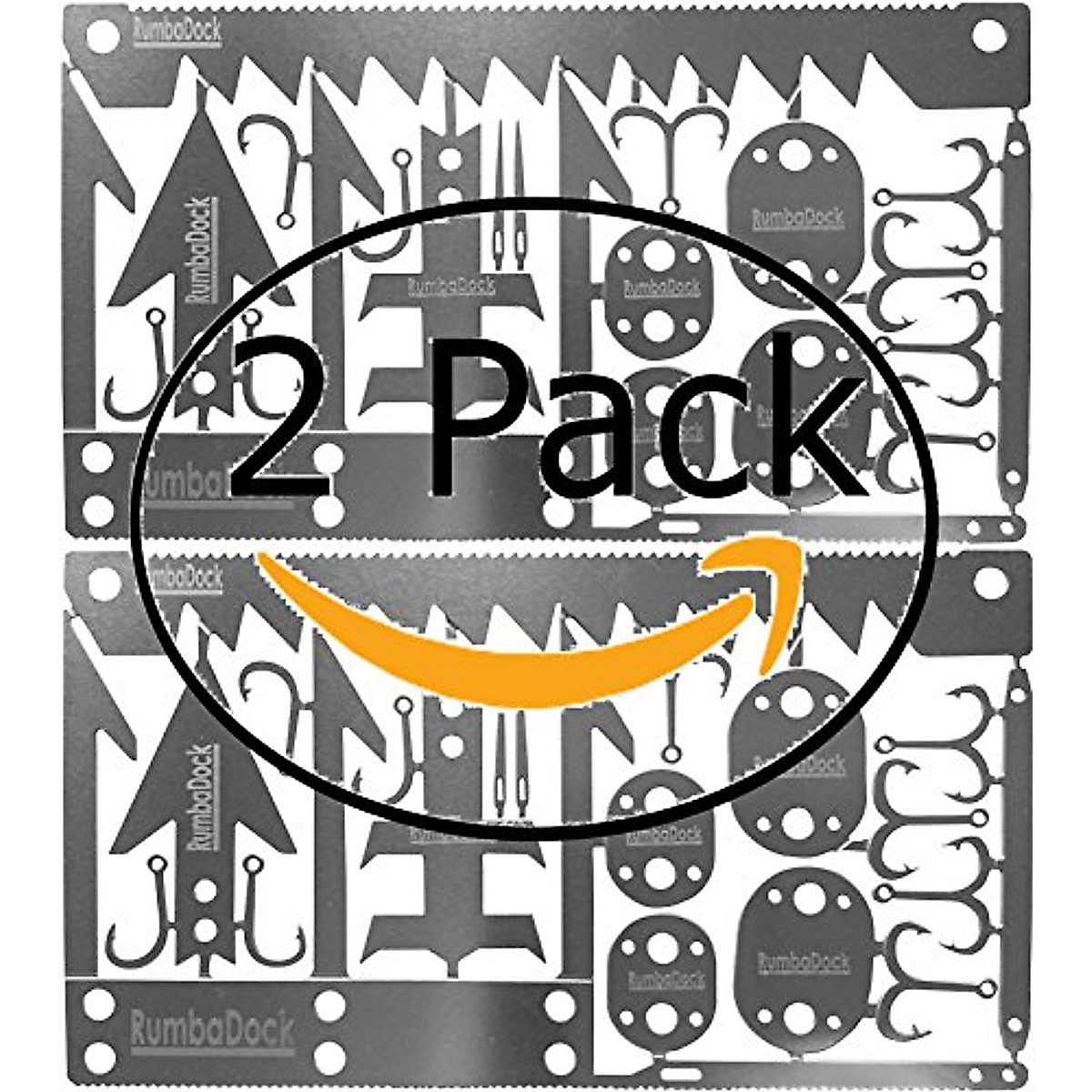 Survival Gear Credit Card Multi Tool (2 Pack) -Best Bug Out Bag Shtf Camping Multipurpose EDC Multitool - Fishing Hooks; Arrowheads; Saws, Hunting Survival Kit, Disaster Preppers Emergency Gift Idea