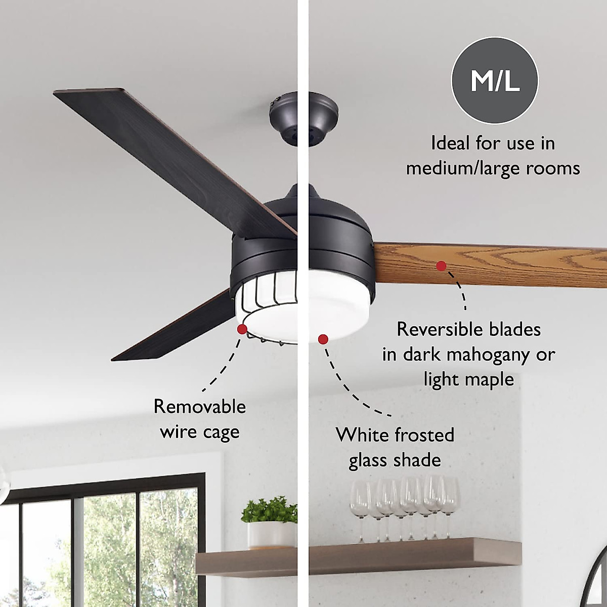 Design House 157347 Ajax Industrial Modern Indoor Ceiling Fan with LED Light Kit, 3-Blades, Reverse Airflow, Wall Control, 52-inch, Oil Rubbed Bronze