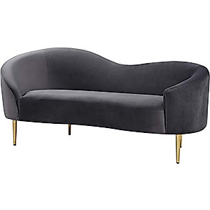 Meridian Furniture Ritz Collection Modern | Contemporary Velvet Upholstered Loveseat with Sturdy Metal Legs in Rich Gold Finish, Grey, 67" W x 31.75" D x 30.5" H