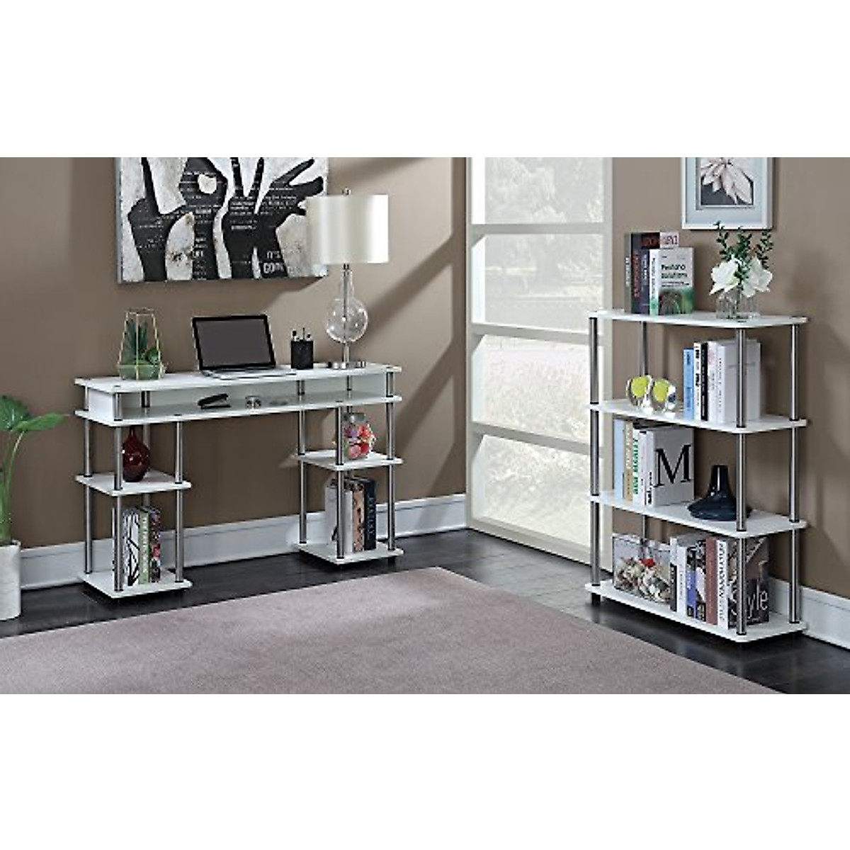 Convenience Concepts Designs2Go No Tools Student Shelves Desk, 47.25(L) x 15.75(W) x 30"(H), White