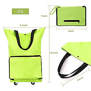 Shopping Bag with Wheels, BESUNTEK Foldable Portable Shopping cart Reusable Collapsible Trolley Bags Tote Grocery Cart, Large Capacity Utility Bag for Travel Shopping Home Kitchen Supermarket