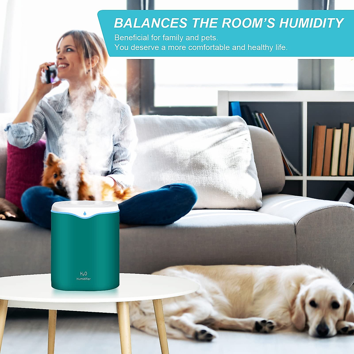 Humidifiers for Bedroom, 2L Cool Mist Humidifiers for bedroom, USB Portable Desk Humidifier, Quiet Ultrasonic Humidifier with Auto Shut-Off and 7-Color Light. SPURUPS