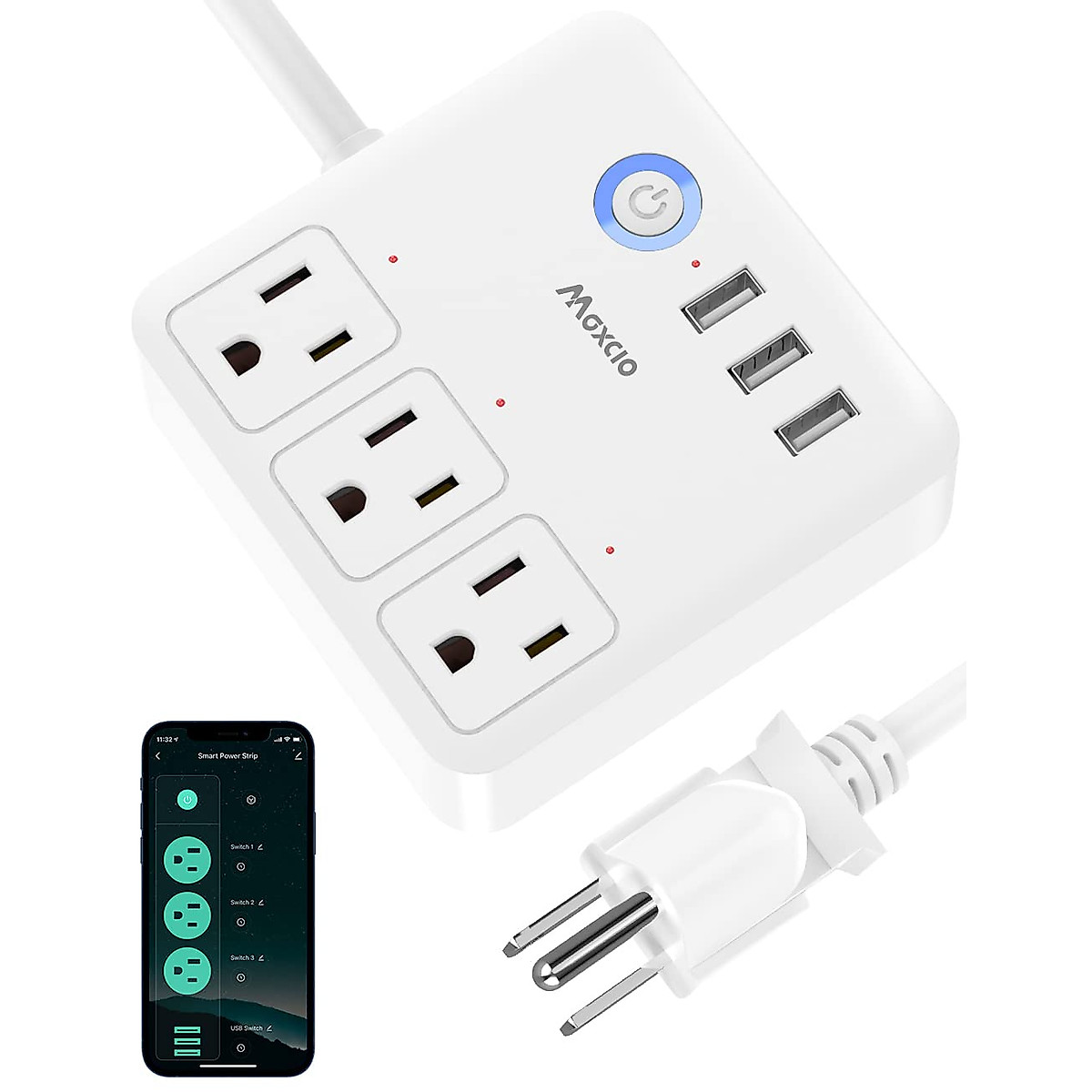Smart Power Strip, Maxcio USB Surge Protector Compatible with Alexa & Google Home, Smart Outlets with 3 USB Ports, APP Individual Control, Smart Home Office Multi-Plug Extension Cord for Home, Travel