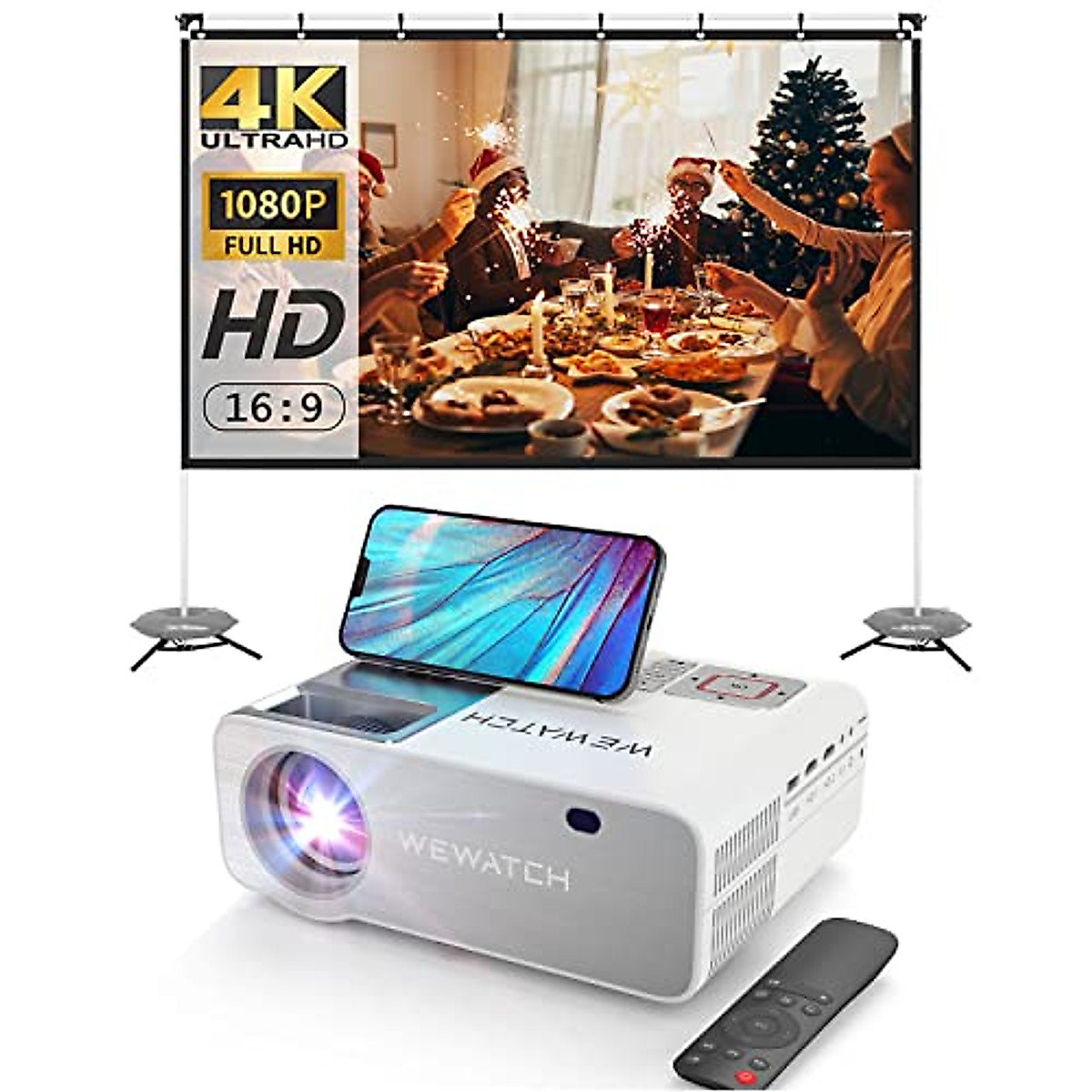 WEWATCH 4K FullHD WiFi6 Projector - Bright, Portable Home Theater