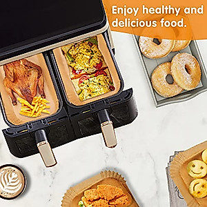 Air Fryer Liners Disposable Rectangular Parchment Paper Liner for Ninja Dual Basket Air Fryer and Other 2-basket Air Fryer, Oilproof Waterproof Non-Stick 8.7”x5.5” Baking Papers 100pcs