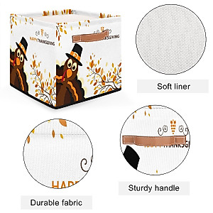 13x13x13 Storage Cube Bins Thanksgiving Turkey Storage Cubes 13 inch Collapsible Storage Bins Cubby Storage Baskets for Organizing Shelf Cabinet Bookcase Boxes