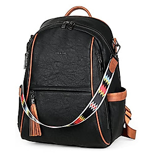 FADEON Leather Laptop Backpack Purse for Women Laptop Backpacks, Designer Mutiple Pockets Ladies Shoulder Bags Black