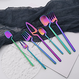 Uniturcky 28pcs Flatware Cutlery Set for 4, Matte Rainbow Silverware Set with Long Handle Spoon/Teaspoon/Fruit Fork, Tableware Eating Utensils Set, Satin Finish & Dishwasher Safe