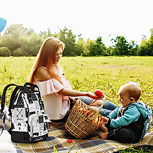 Forest Bear Black White Personalized Diaper Backpack with Name,Custom Travel DayPack for Nappy Mommy Nursing Baby Bag One Size