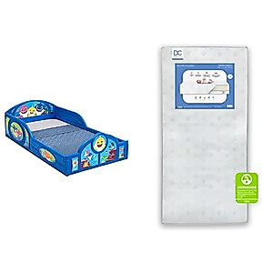 Baby Shark Plastic Sleep and Play Plastic Toddler Bed + Delta Children Twinkle Galaxy Dual Sided Recycled Fiber Core Crib and Toddler Mattress (Bundle)