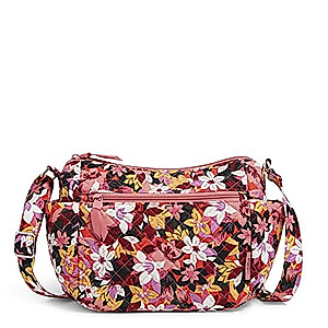 Vera Bradley Women's Cotton on the Go Crossbody Purse, Rosa Floral - Recycled Cotton, One Size
