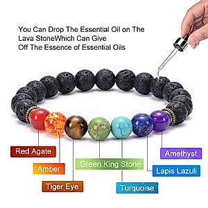 GelConnie Lava Rock Chakra Bracelet 7 Chakra 8mm Natural Stone Healing Bracelet Stress Relief Yoga Beads Anxiety Bracelet Aromatherapy Essential Oil Diffuser Bracelet Bangle
