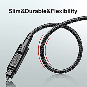 EMK Optical Audio Cable Optical Cable Digital Fiber Optic Toslink Cable for Sound Bar, TV, PS4, Xbox, Home Theater & More (3 Feet/1M, Slim Nylon Braided, Black1)