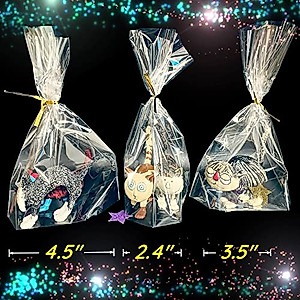 PigPotParty 6"x 9", 100Pcs Bottom Gusset Bags, Clear Plastic Cellophane Treat Goodie Bags with Twist Ties for Party Favor, Candy, Cookie, Popcorn, Dessert, Bakery, Small Gift Wrapping(No Side Gusset)