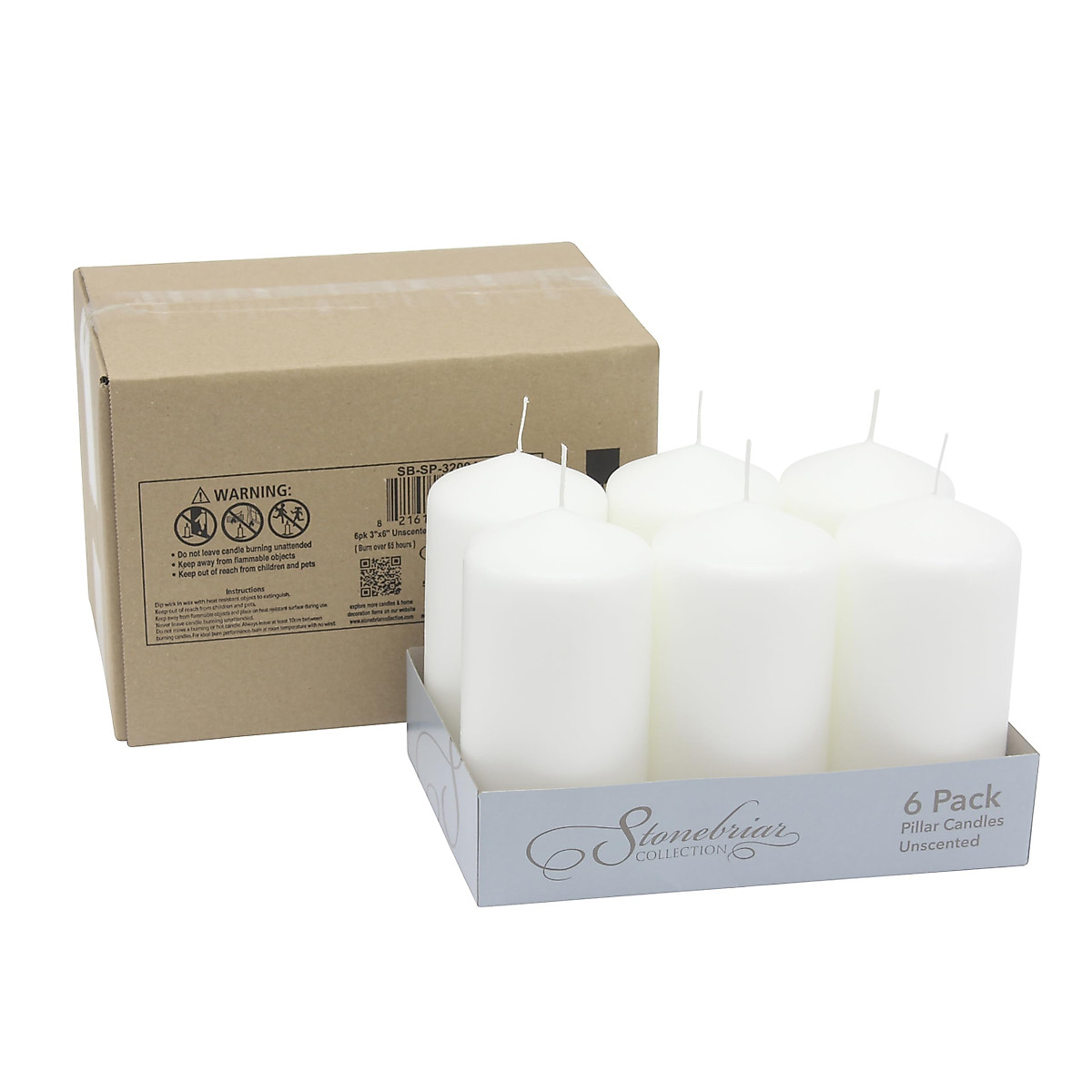 Stonebriar Tall 3x6 Inch Unscented Pillar Candles,White, 6 count
