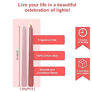 Topsics 10 Inch Pink Taper Candle Set of 4, Purple Taper Candles Candlesticks for Mother's Day, Valentine's Day, Unscented Smokeless Long Tall Tapered Candles for Party, Wedding