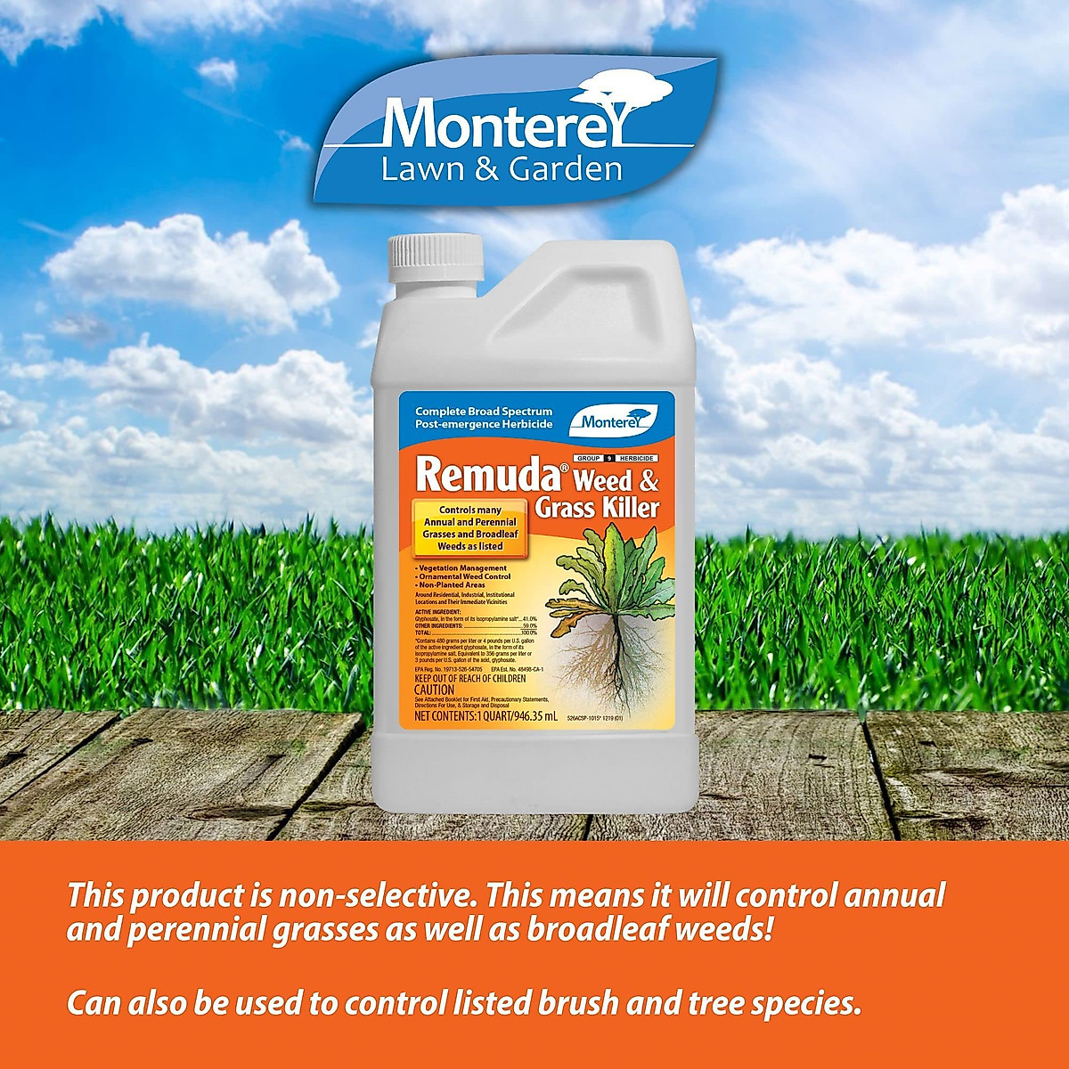 Monterey Remuda Broad Spectrum Non-Selective Post-emergent Herbicide Concentrate for Vegetation Management and Ornamental Weed Control, 32oz