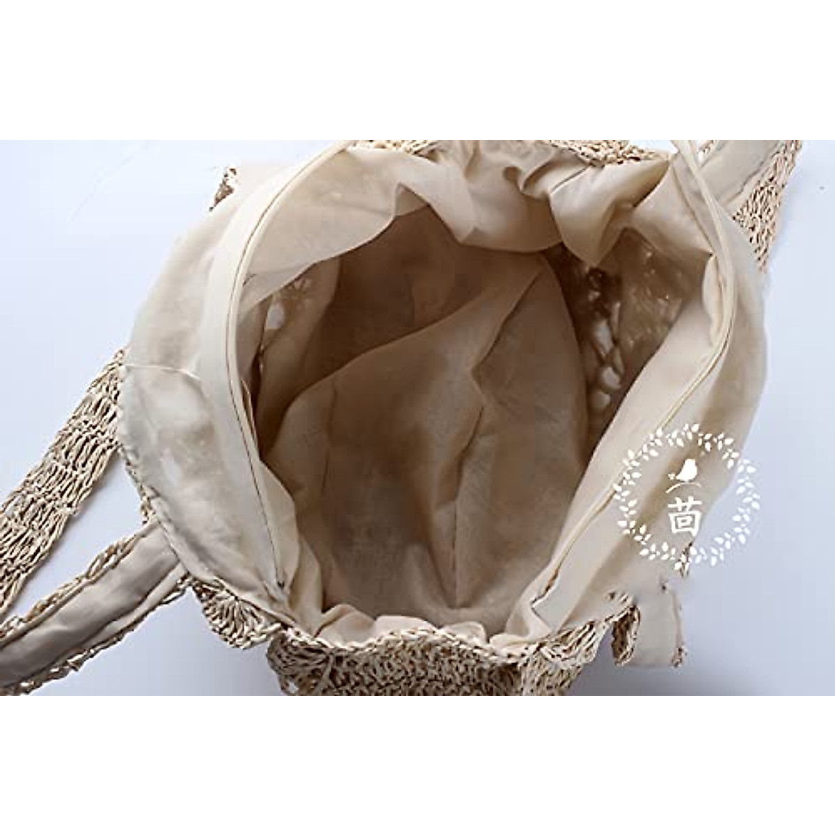 GK-O Lady Straw Tote Bags Round Handbag Crochet Wicker Rattan Boho Woven Beach Summer (Light brown)