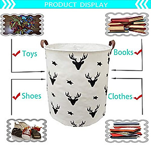 BOOHIT Cotton Fabric Storage Bin,Collapsible Laundry Basket-Waterproof Large Storage Baskets,Toy Organizer,Home Decor (Deer Head)