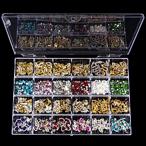 Noverlife 24 Grids Clear Plastic Organizer Box, Storage Container Jewelry Box, Empty Earring Storage Organizer Display Case, Transparent Plastic Nail Art Decorations Container for Bead Rings Earrings