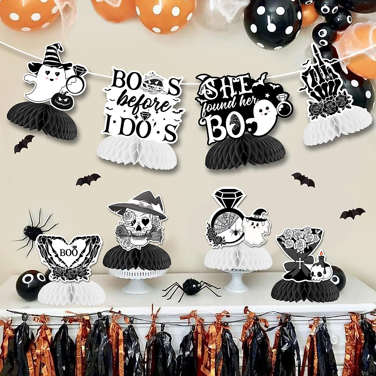 Wonmelody Halloween Bachelorette Party Decor She Found Her Boo Honeycomb Centerpieces Halloween Bridal Shower Decor Boochelorette Ghost Spooky October Decor for Gothic Halloween Wedding Bachelorette