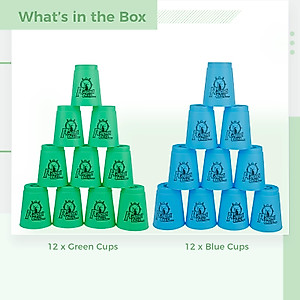 yeesport Sport Stacking Cups, 24pcs Sports Stacking Cups Speed Training Game for Challenge Competition Travel Party Gift for Kids and Adults (Blue+Green)
