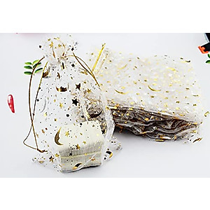 100 Moon Star Organza Jewelry Gift Pouch Candy Pouch Moon Drawstring Wedding Favor Bags XYUG (4x6 inch, white)