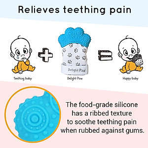 Delight Paw Baby Teething Mitten Mom Designed | Self Soothing Pain Relief | Hygienic Travel Bag | No BPA | Baby Boy Baby Girl | Babies Over 3 Months | Bubbly Blue | 2 Pack