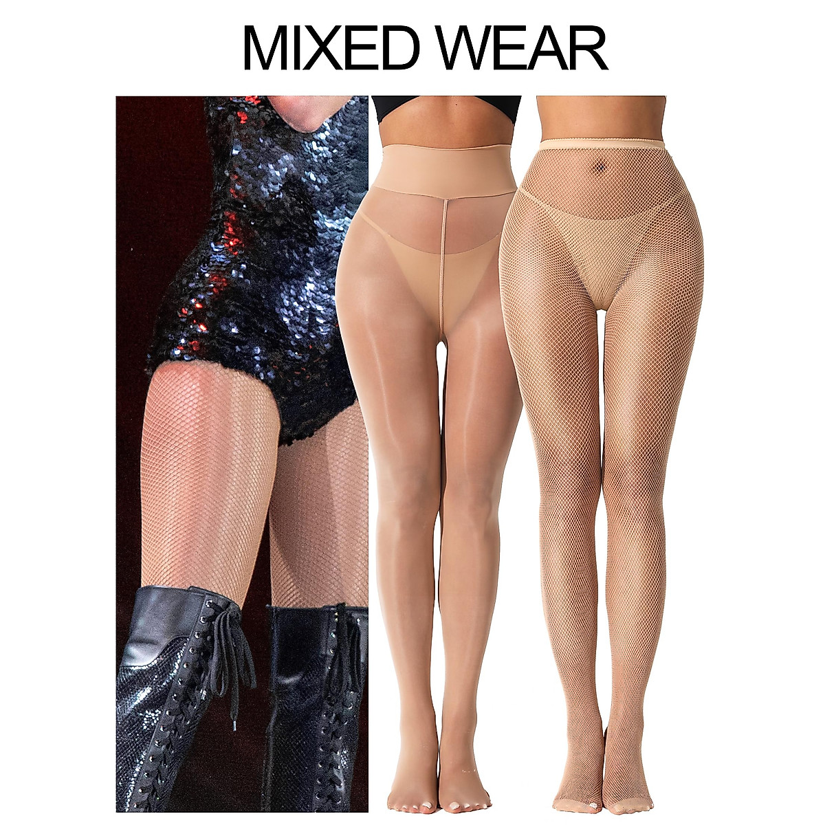 VEBZIN Women's Sheer Tights Fishnet Stockings Match Sets Sparkly Fishnets Sheer Tights, 2 Pack