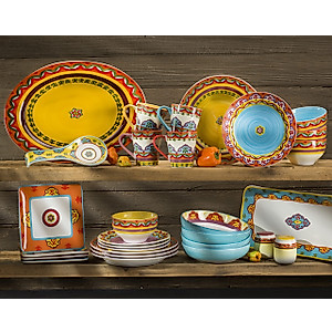 Euro Ceramica EC-GAL-1001 Galicia Collection Andalusian-Inspired 16 Piece Dinnerware Set, Vibrant Assorted Patterns, Multicolor