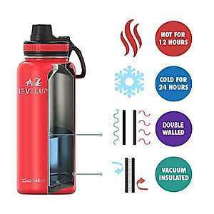 AZ LEVELUP Vacuum Insulated Stainless Steel Water Bottles, Double Walled, Wide Mouth Sport flasks Leak Proof Straw & Spout Lids, Modern Thermos, Paracord Handle, Protective Silicone Boot, 220z-Orchid