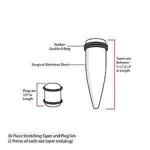 CABBE KALLO 36pcs Ear Stretching Kit Tapers Gauges Set Stainless Steel 14G-00G Plugs and Tunnels Expanders for Women Men Body Piercing Jewelry, Silvertone